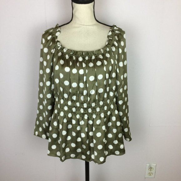 Belldini | Tops | Belldini Blouse Top Xl Womans Green White Polka Dot ...